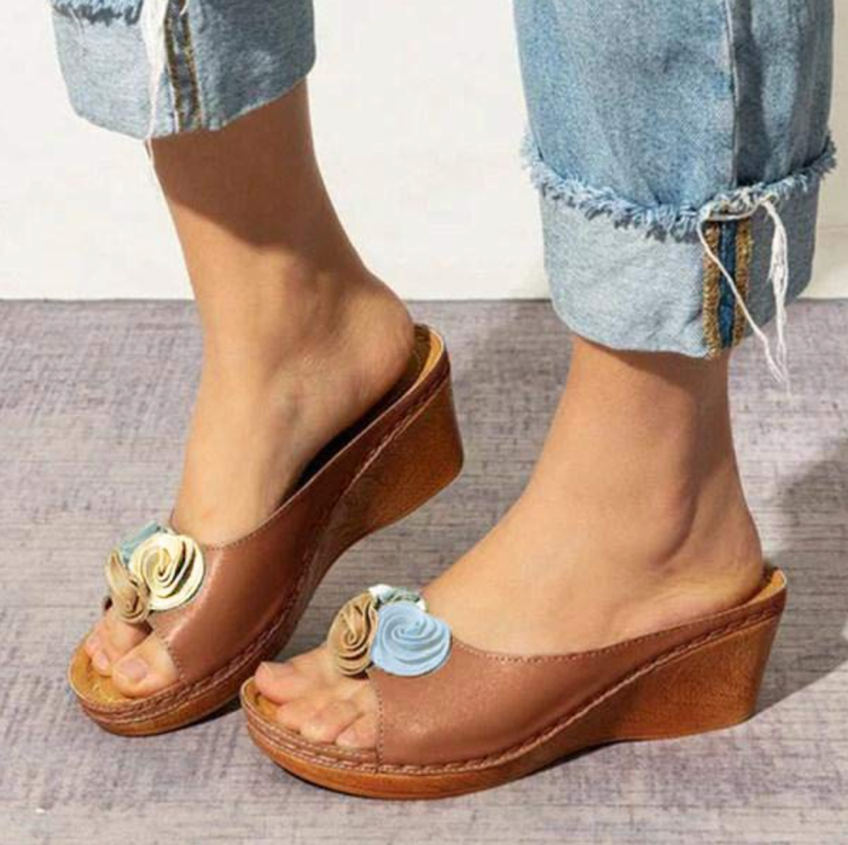 Comelyy Flower sandals platform platform wedge heel women's slippers