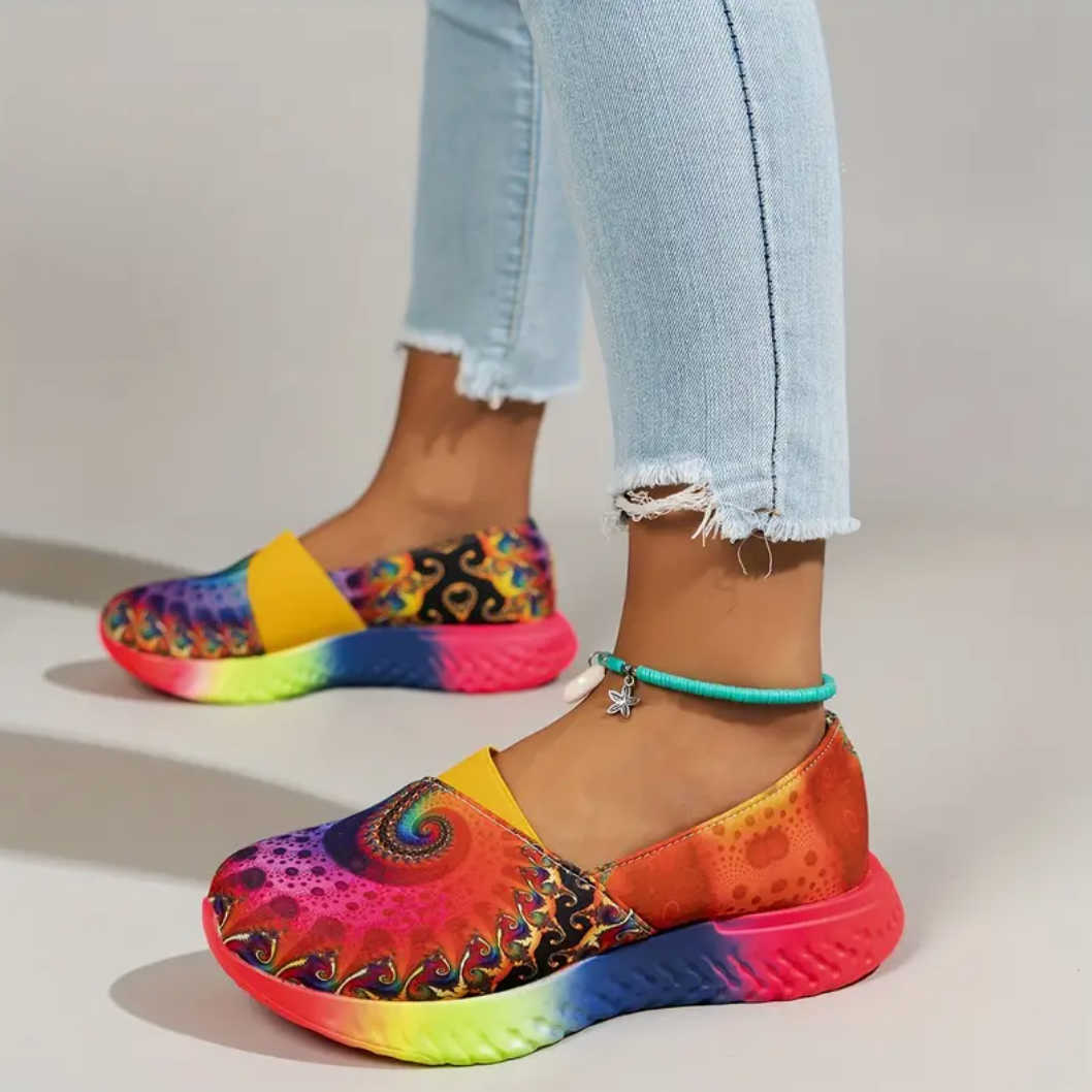 Comelyy Rainbow Tie-Dye Slip-On Lightweight Fashion Sneakers