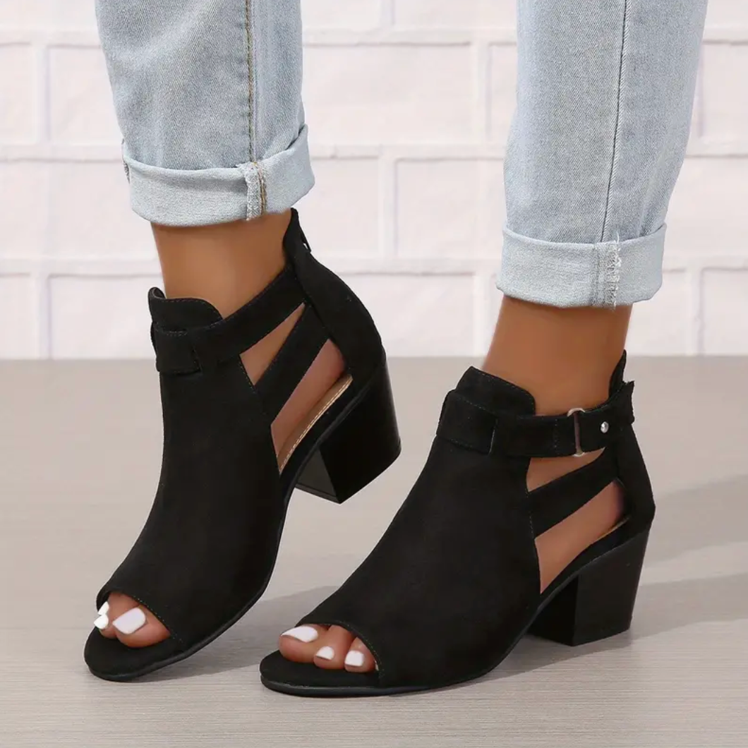 Comelyy Chunky Heeled Peep Toe Cut-out Back Zipper Women Sandals