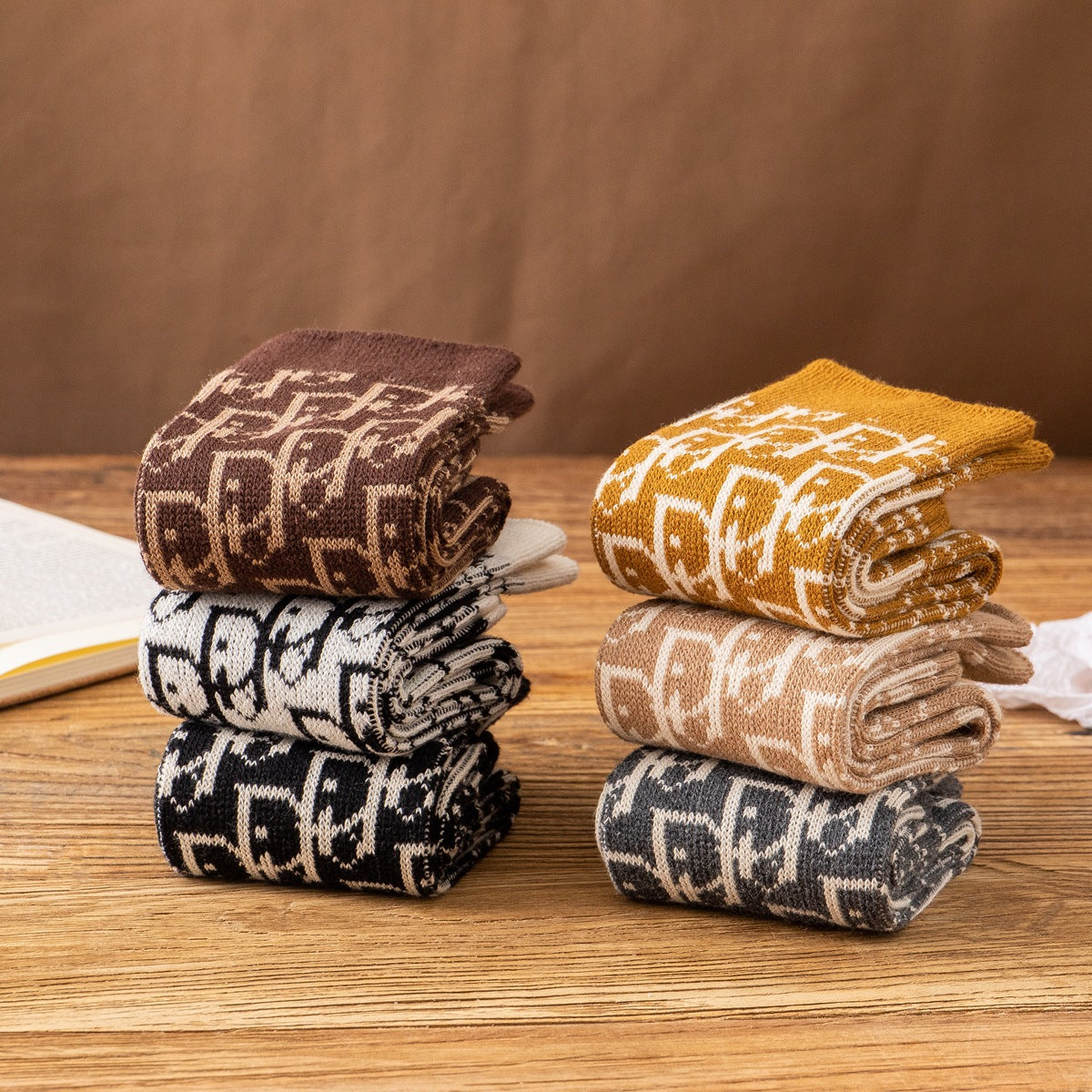 (5 PAIRS)Comelyy D Letter Combed Cotton Pile Socks