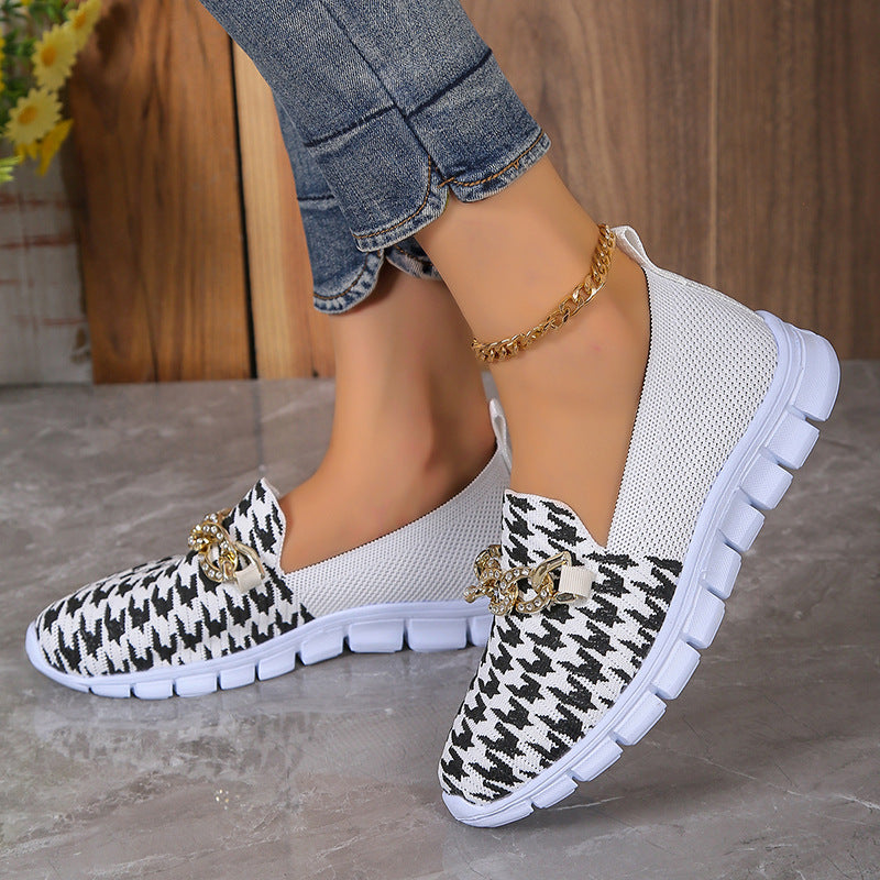 Comelyy Color block metal chain round toe thick sole women's shoes