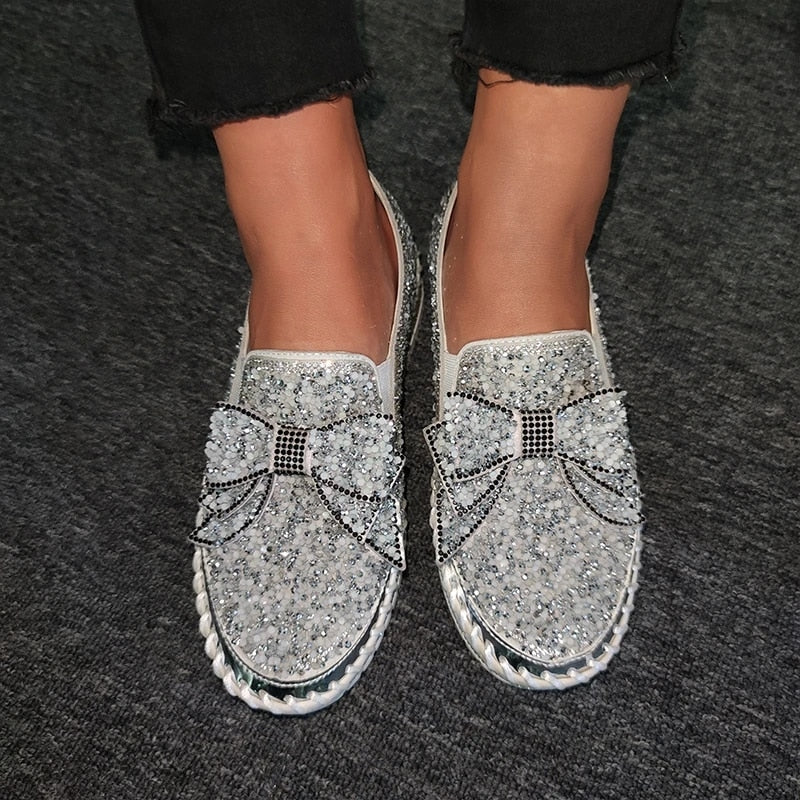 Shining Rhinestone Slip-on Thick Botton Casual Ladies Crystal Shoes ...